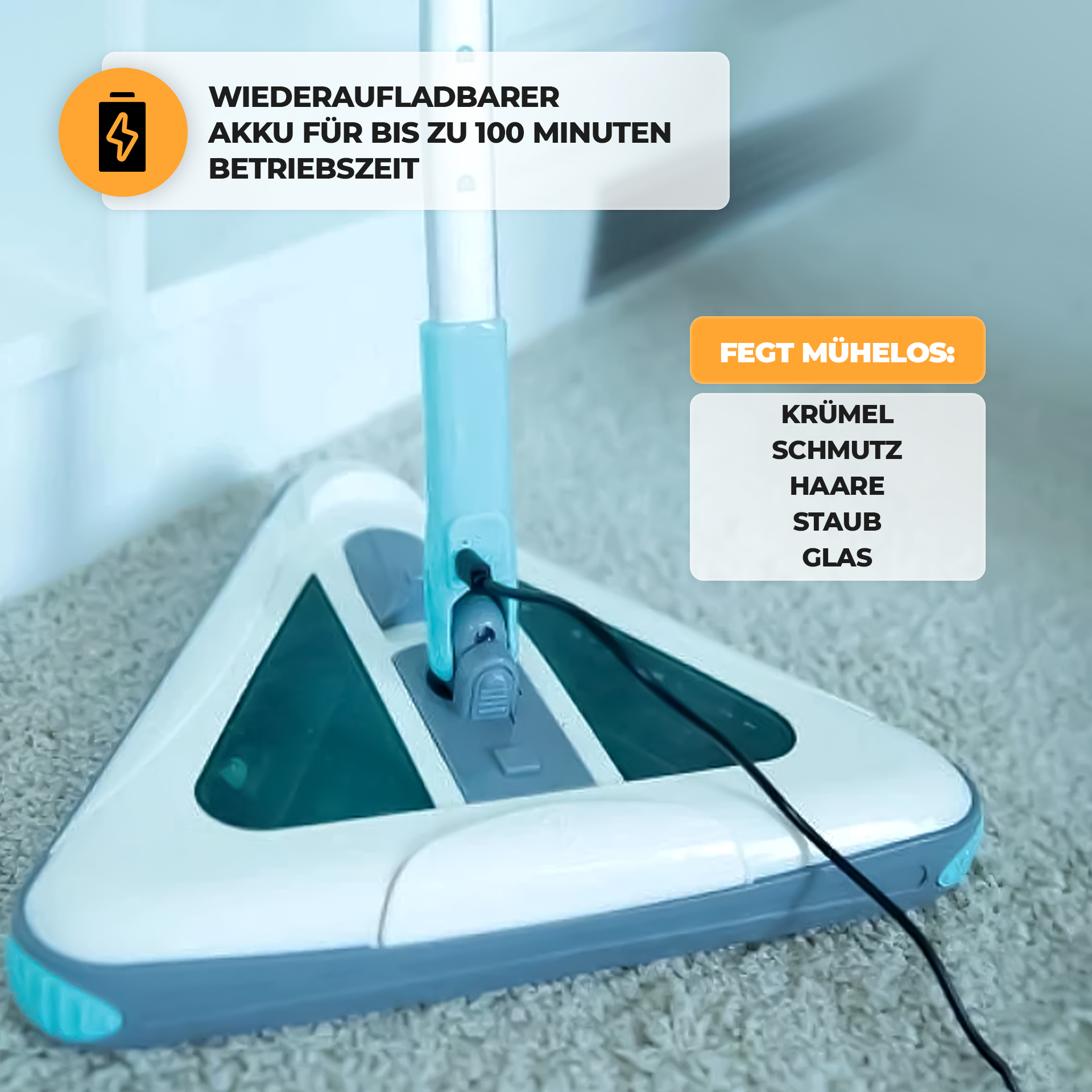 Kabelloser Akkubesen mit 4 Bürsten Livington DeeperSweeper | BM1000617