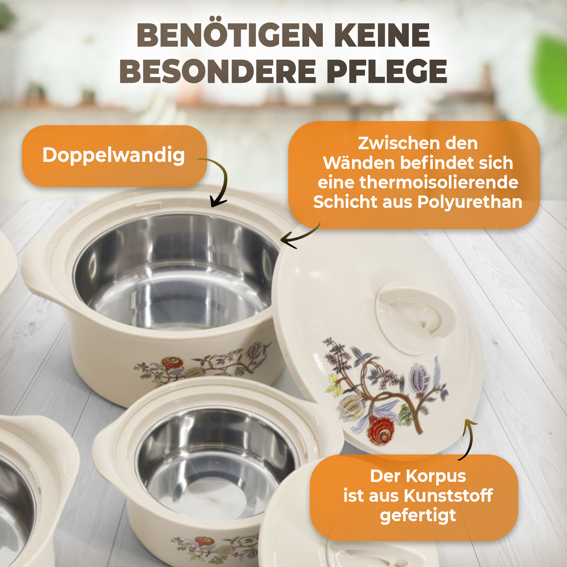 Vier Thermokochtöpfe SET | Beige | BM1000642-BG