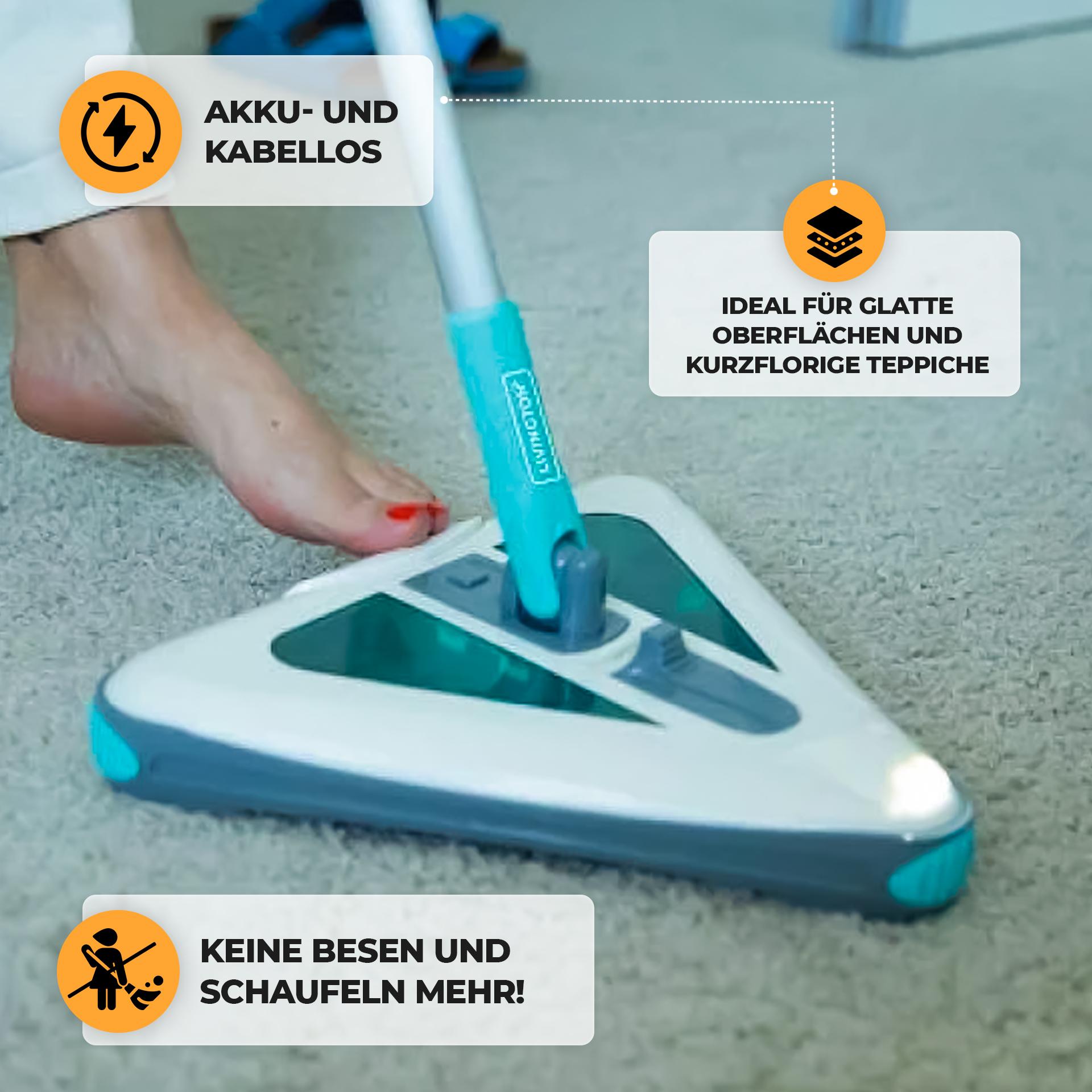 Kabelloser Akkubesen mit 4 Bürsten Livington DeeperSweeper | BM1000617